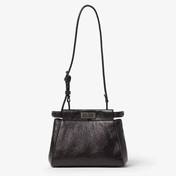 Fendi My Peekaboo Xs Crackled Black Leather Bag